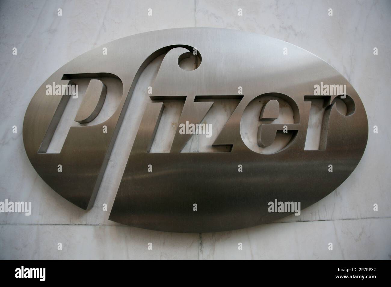 FILE - In this Jan. 25, 2009 file photo, a sign at Pfizer world ...