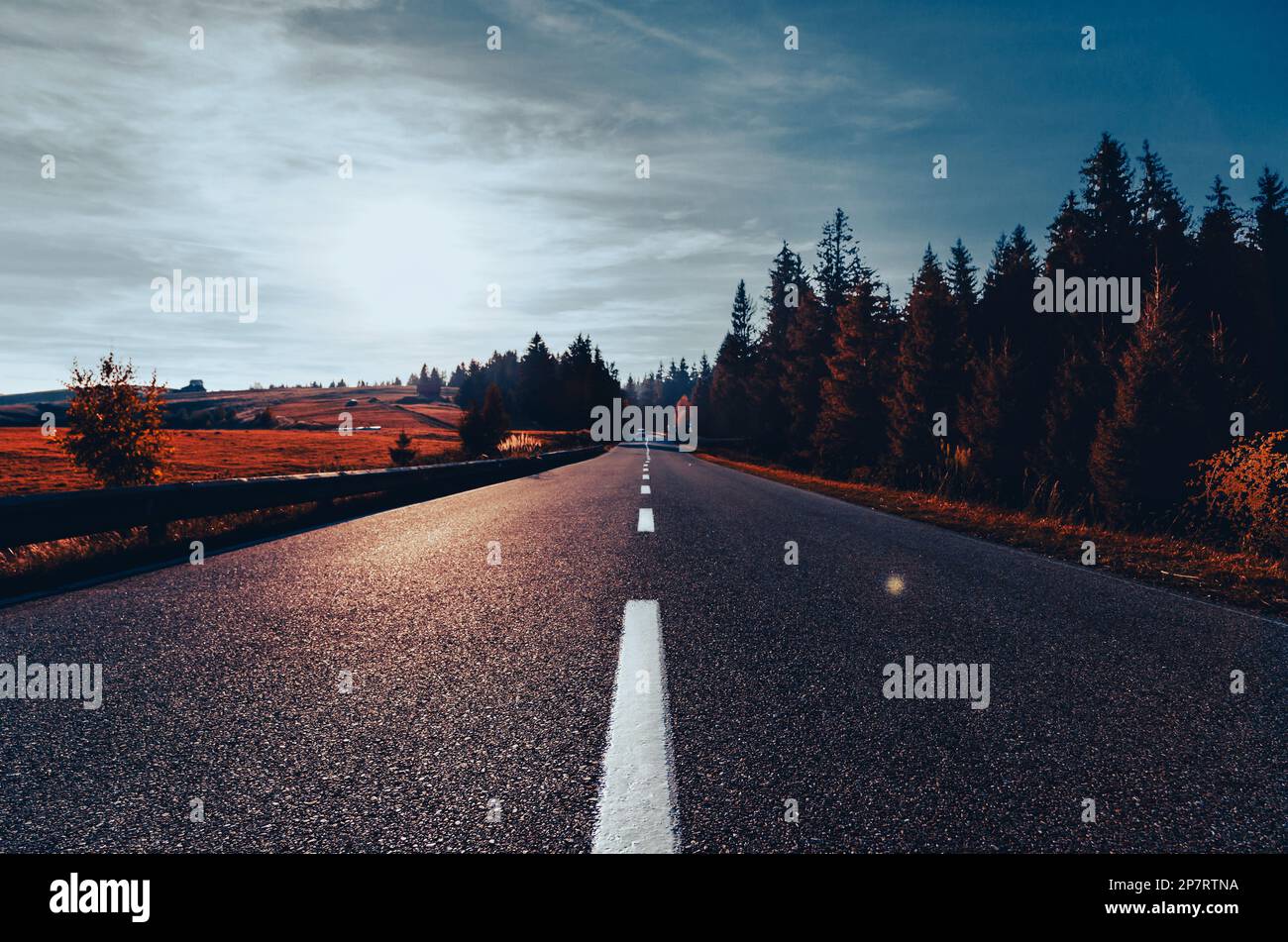 Empty asphalt road in the middle of mountainous area. Highlands of ...