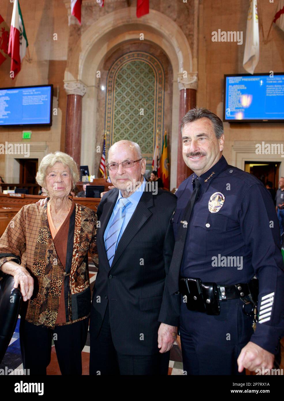 Los Angeles Chief of Police Charlie Beck, right, and his parents ...