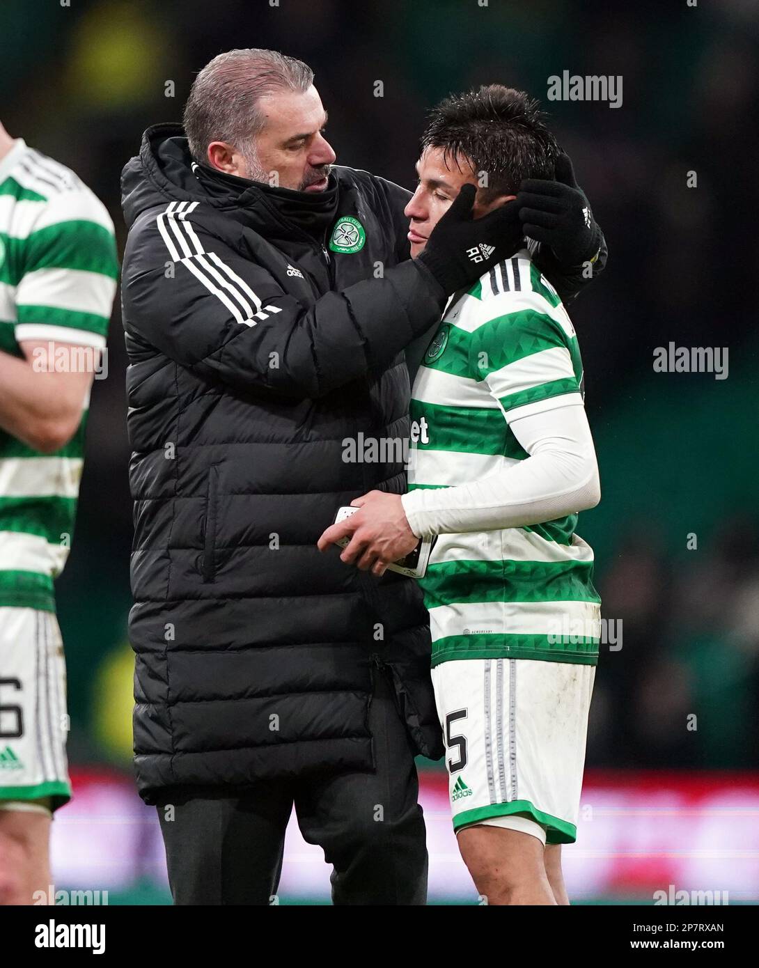 Celtic manager Ange Postecoglou with Alexander Bernabei (right ...