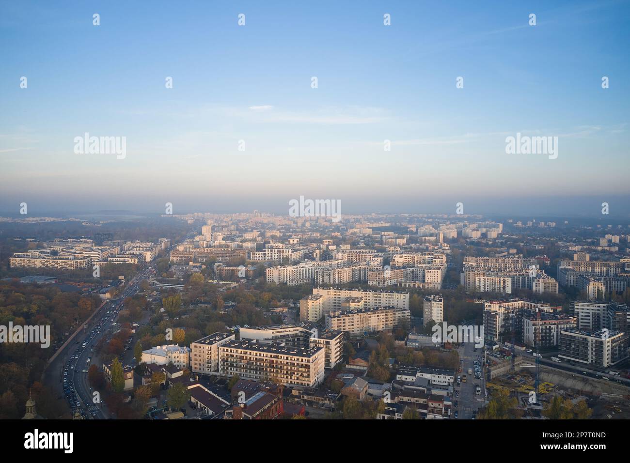 Aerial view of the sleeping areas of Warsaw at sunrise Stock Photo - Alamy