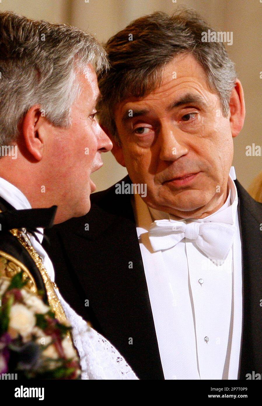 Britain's Prime Minister Gordon Brown, right, speaks to The Lord Mayor ...