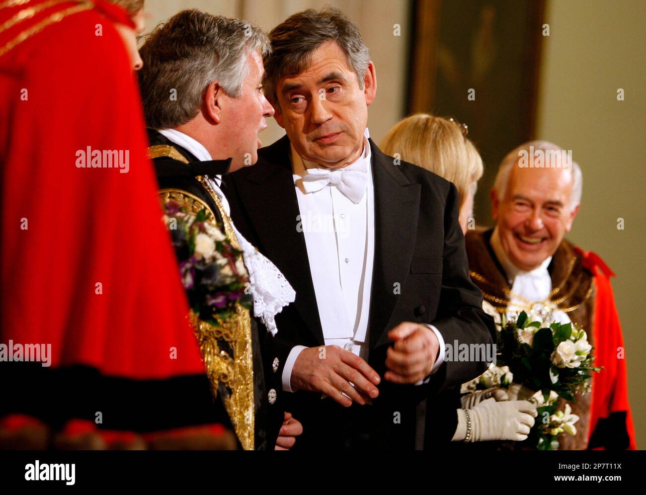 Britain's Prime Minister Gordon Brown, centre, speaks to The Lord Mayor ...
