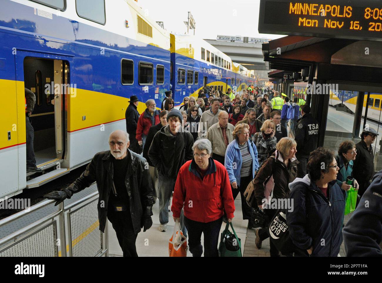 Commuters arrive on a Northstar train in Minneapolis Monday, Nov. 16 ...