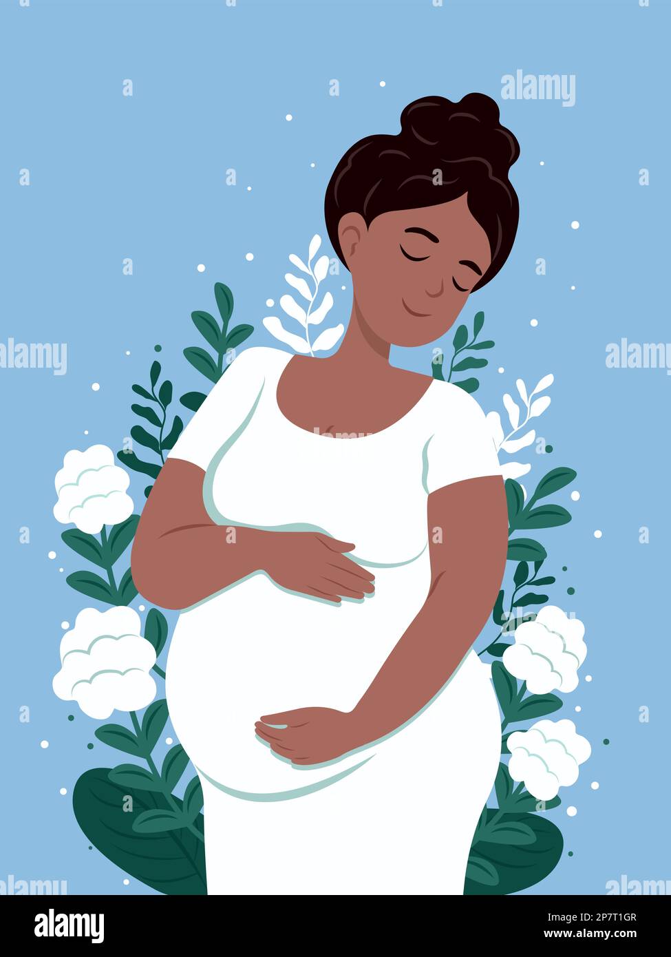 Beautiful Pregnant Black Woman Hugs Her Belly The Concept Of Pregnancy
