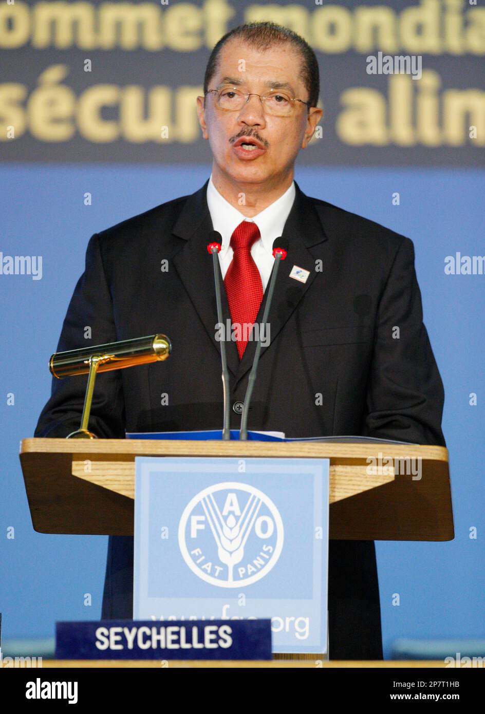 President of the Seychelles James Alix Michel speaks at the World ...