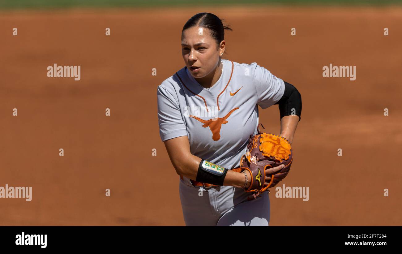 Texas pitcher Estelle Czech throws against McNeese during an NCAA softball game on Saturday ...