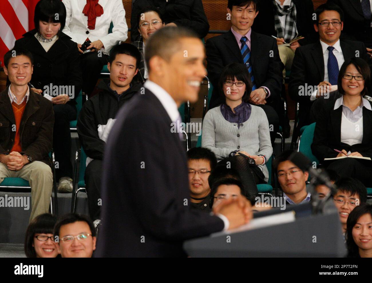 U.S. President Barack Obama speaks at a town hall style event with ...