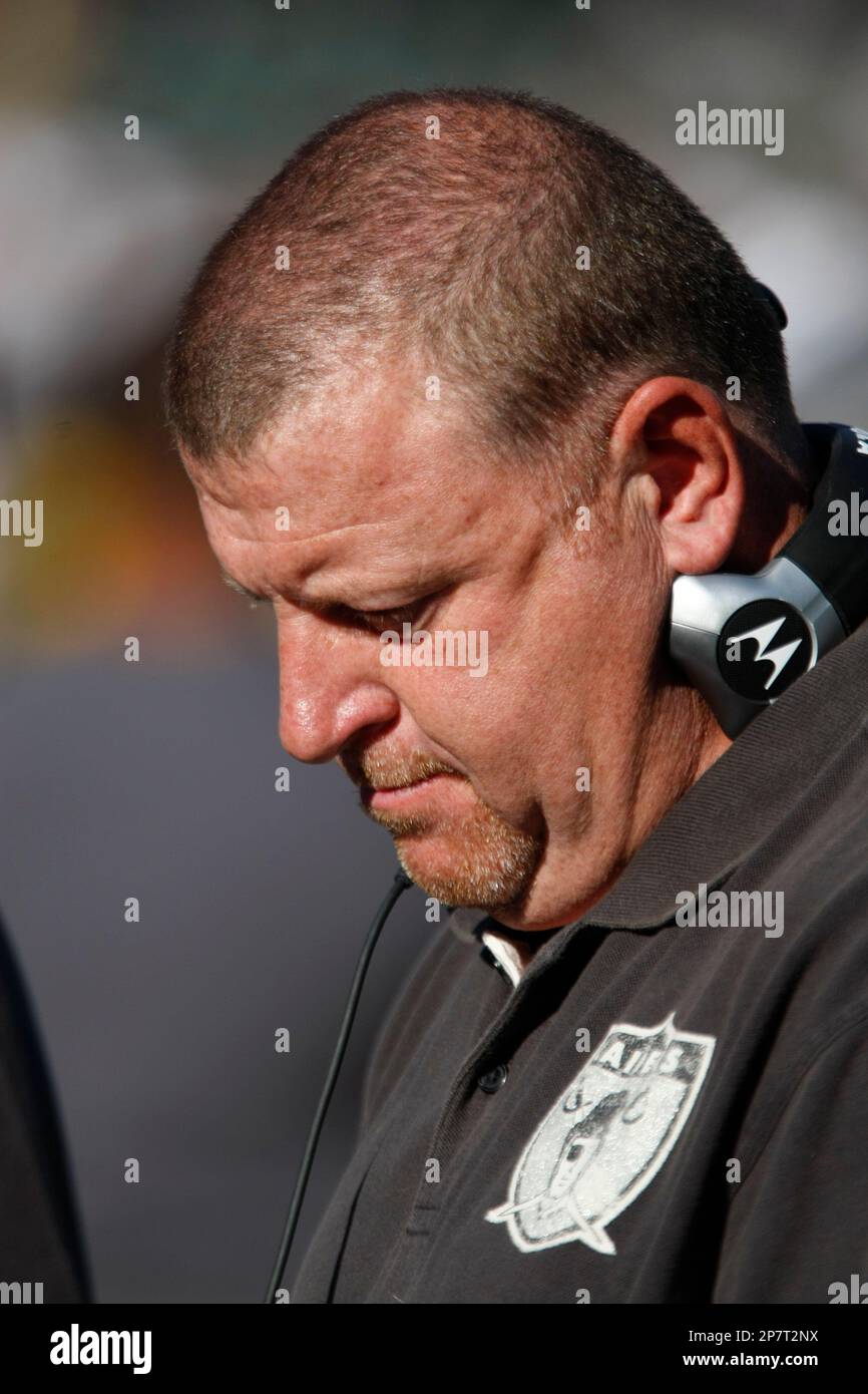 Oakland Raiders' head coach Tom Cable looks on in the second quarter of ...