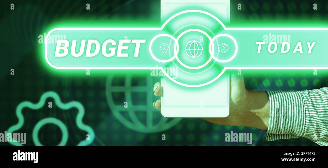 Hand writing sign Budget. Internet Concept defined estimate of income ...