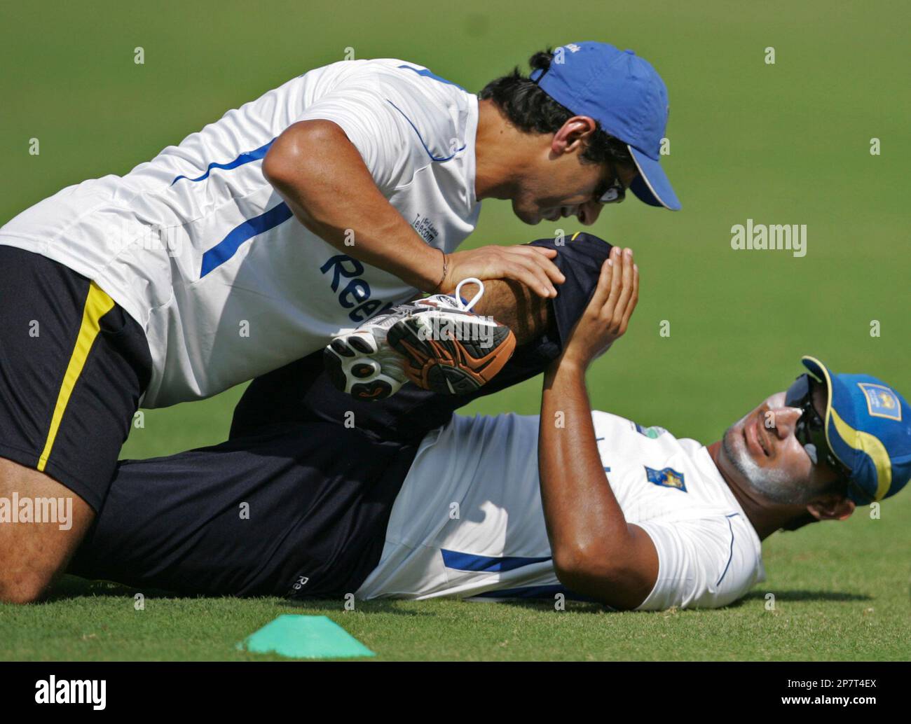 A physiotherapist helps Sri Lankan cricket team captain Kumar ...