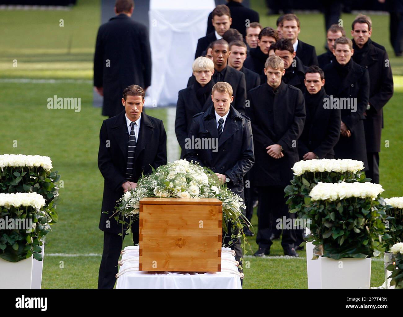 German soccer goalkeeper Tim Wiese, left, and Manuel Neuer hold a ...