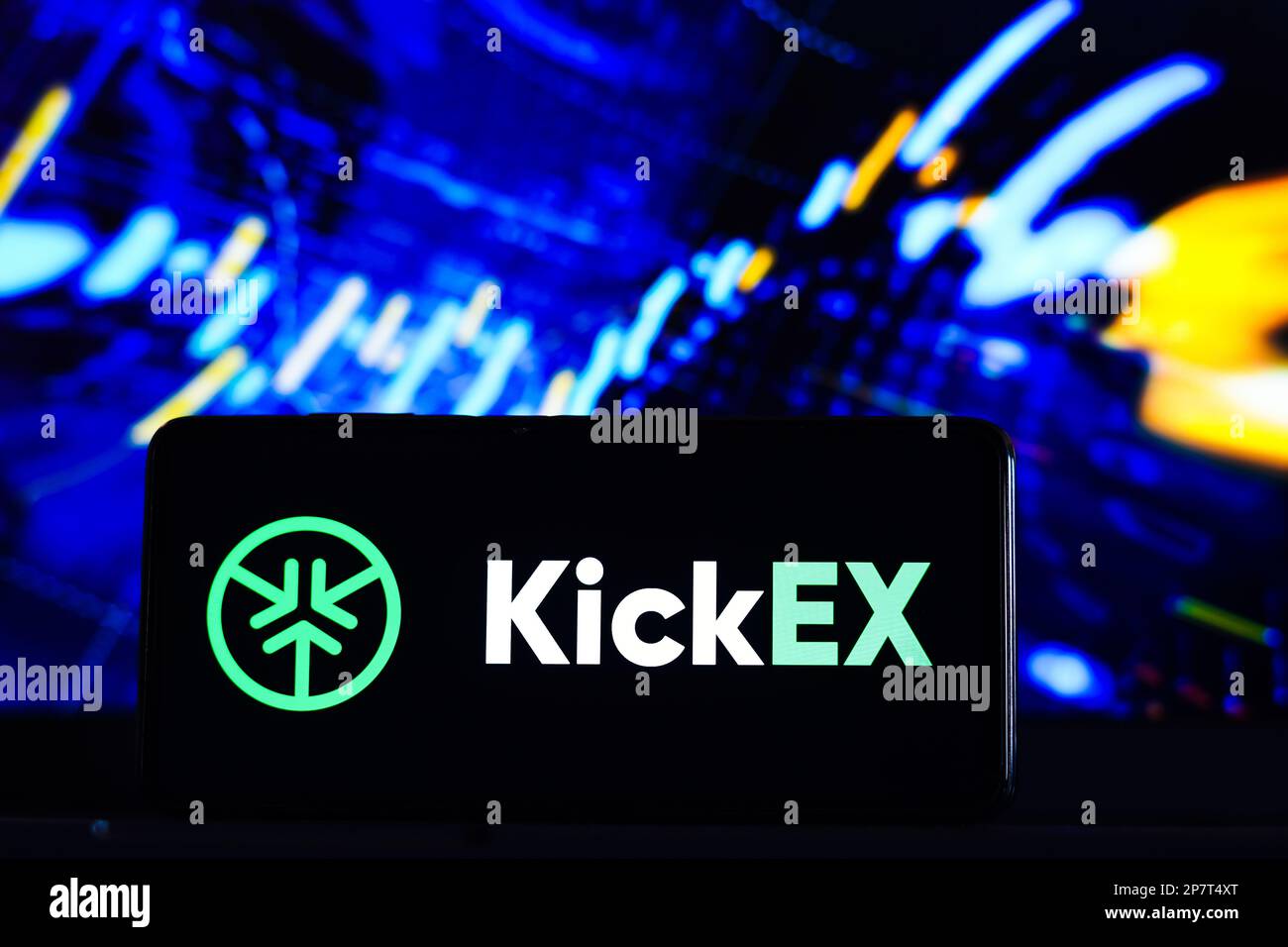 In this photo illustration, the KickEX logo seen displayed on a ...