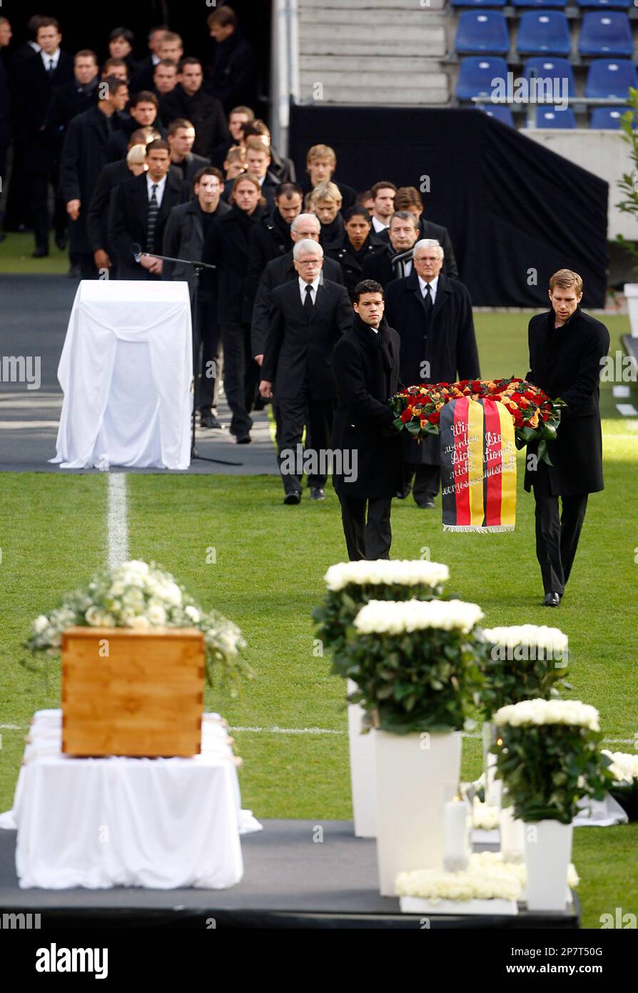 German soccer players Michael Ballack, front, left, and Per Mertesacker ...