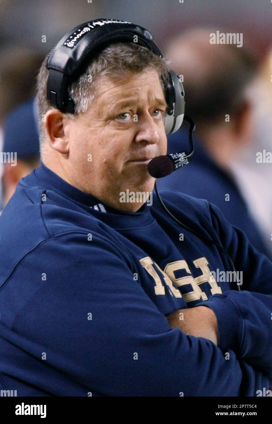 Notre Dame coach Charlie Weis looks on from the sidelines in the second ...