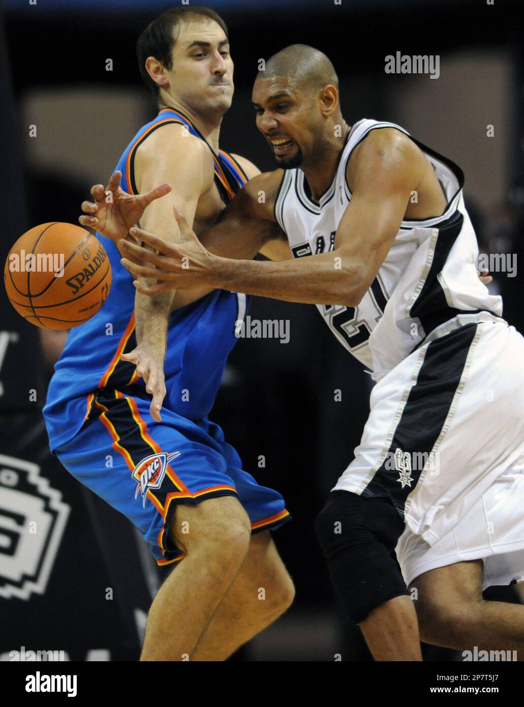 San Antonio forward Tim Duncan loses the ball as he drives against ...