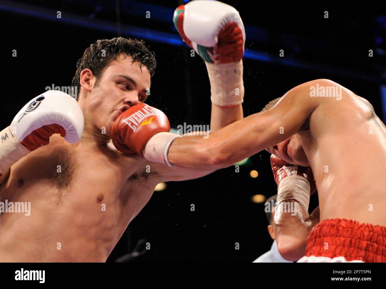 Troy Rowland, from Grand Rapids, Mich., right, lands a left to the jaw ...