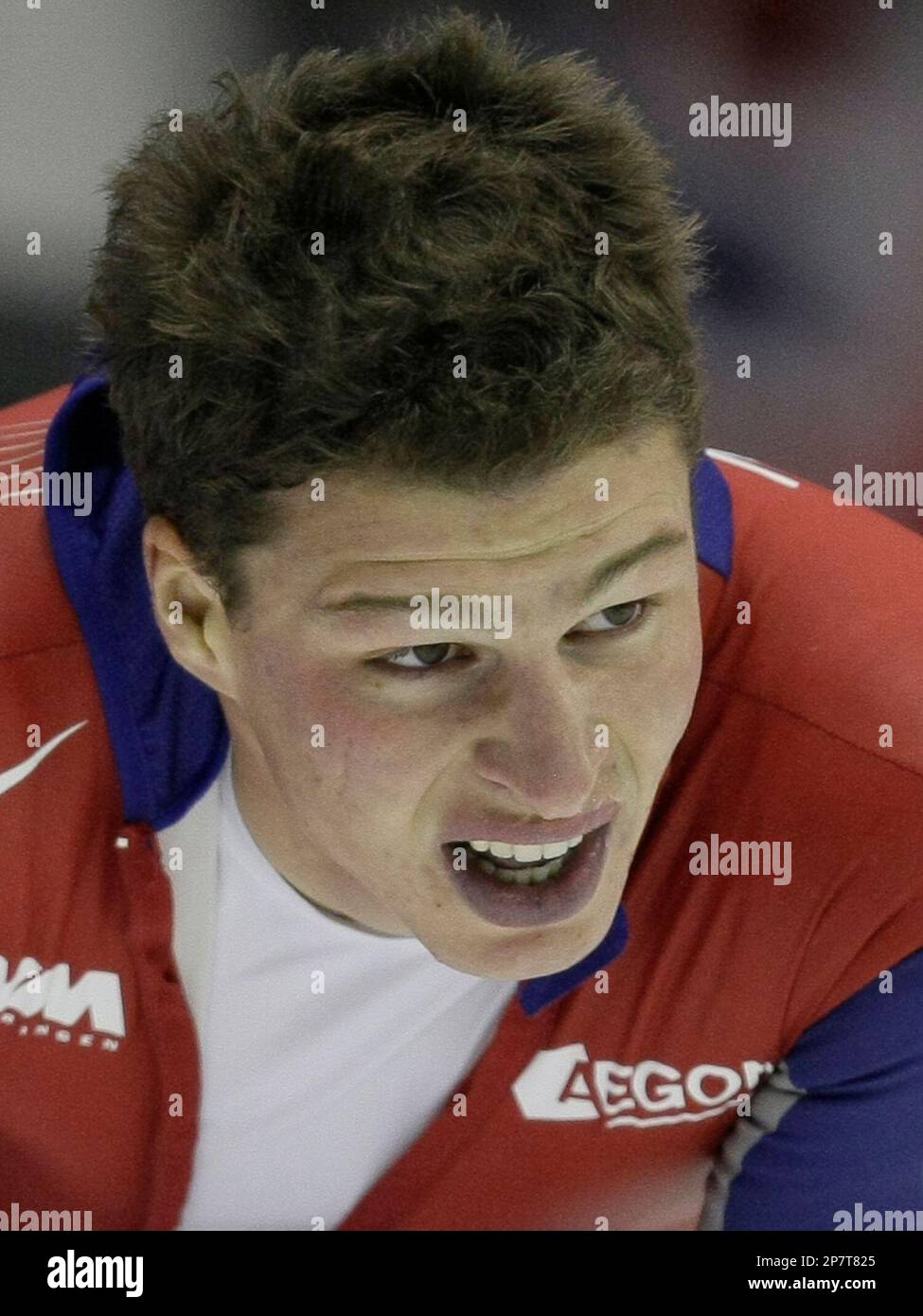 Sven Kramer of The Netherlands reacts after his 5000 meters race men of ...