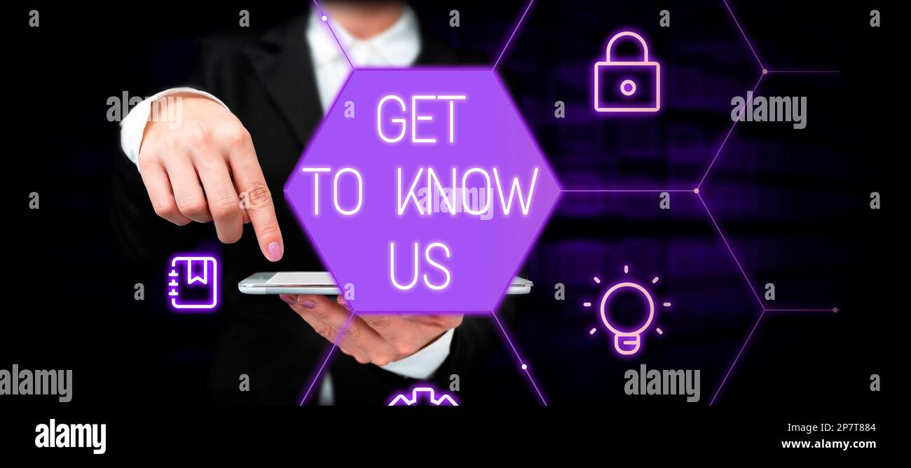 Writing displaying text Get To Know Us. Internet Concept acquiring an ...
