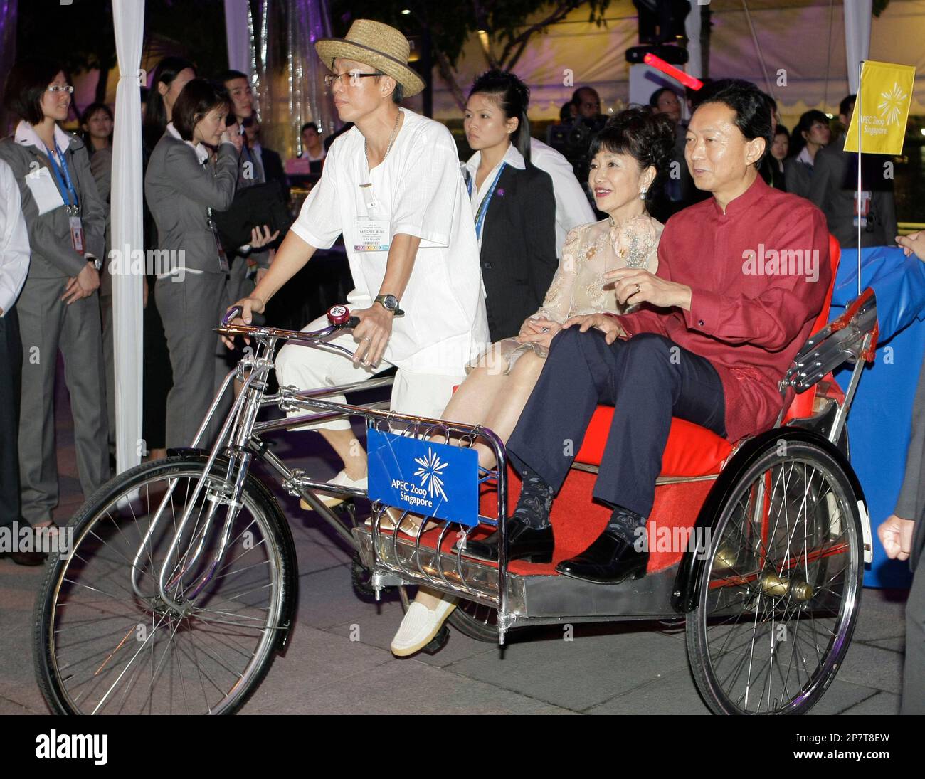 Japanese Prime Minister Yukio Hatoyama and his wife Miyuki ride in a ...