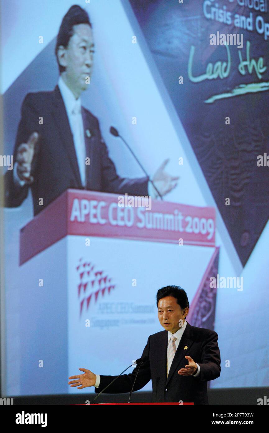 Japan's Prime Minister Yukio Hatoyama addresses the APEC CEO Summit in ...