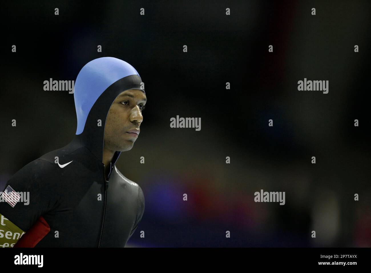 Shani Davis of the U.S. looks on prior to his 1500 meters men's race of ...