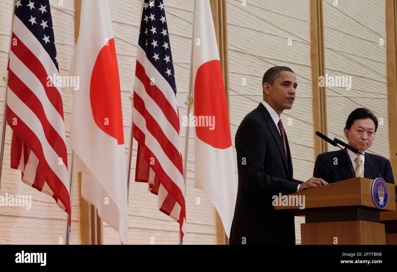 Japanese Prime Minister Yukio Hatoyama, right, listens to President ...