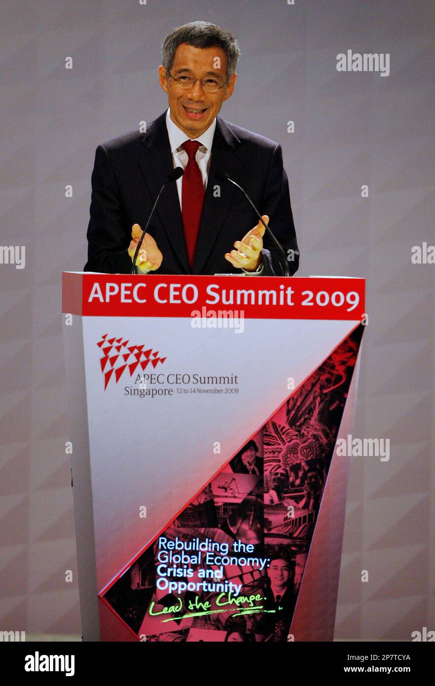 Singapore's Prime Minister Lee Hsien Loong makes the opening address at ...