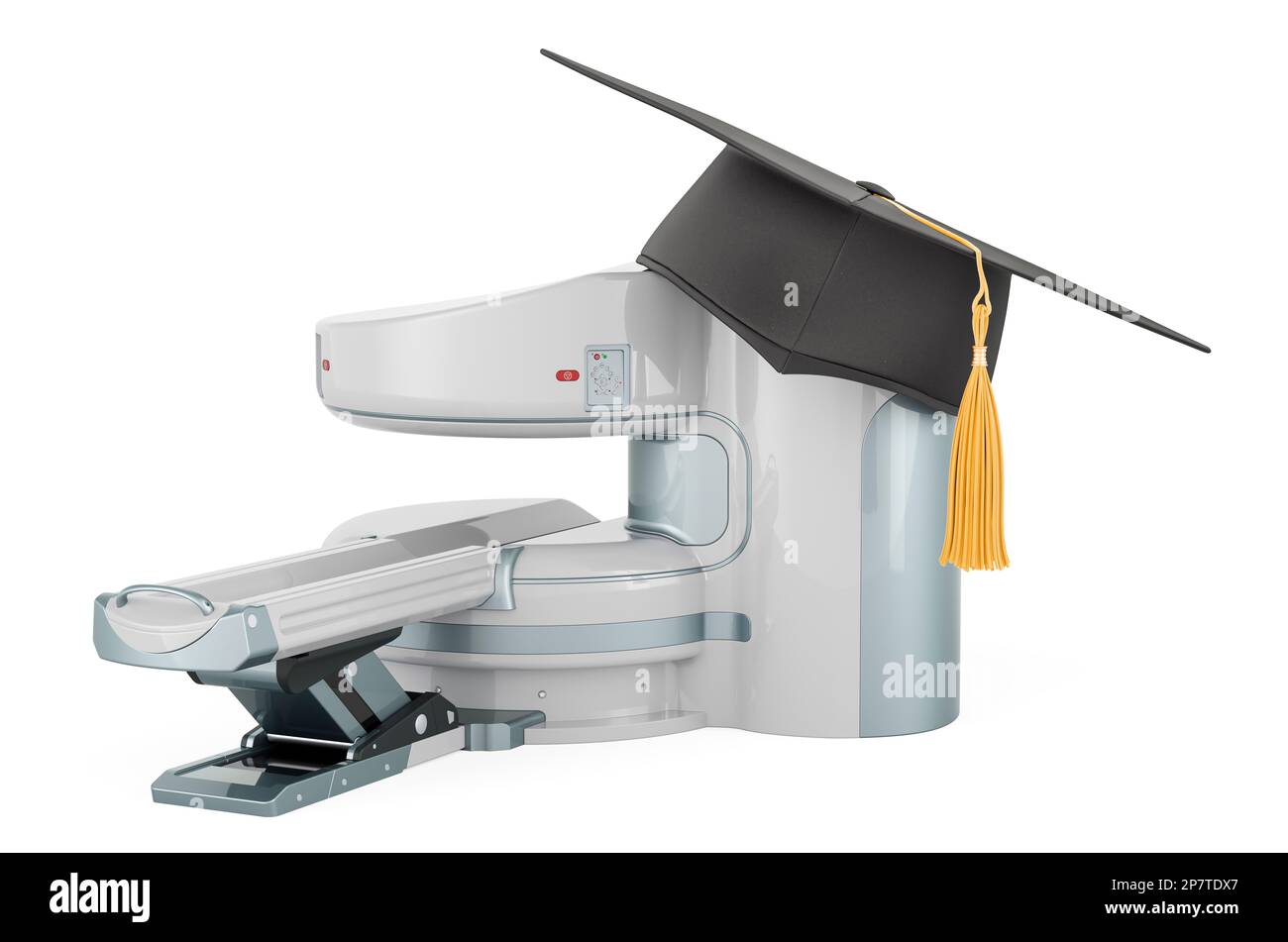 Open MRI Machine with education hat. 3D rendering isolated on white ...