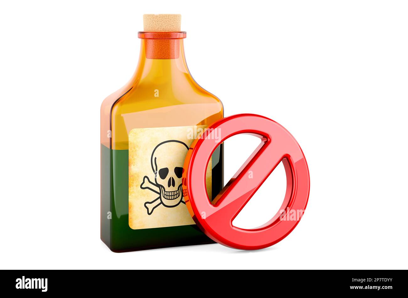 Poison bottle with forbidden symbol, 3D rendering isolated on white ...