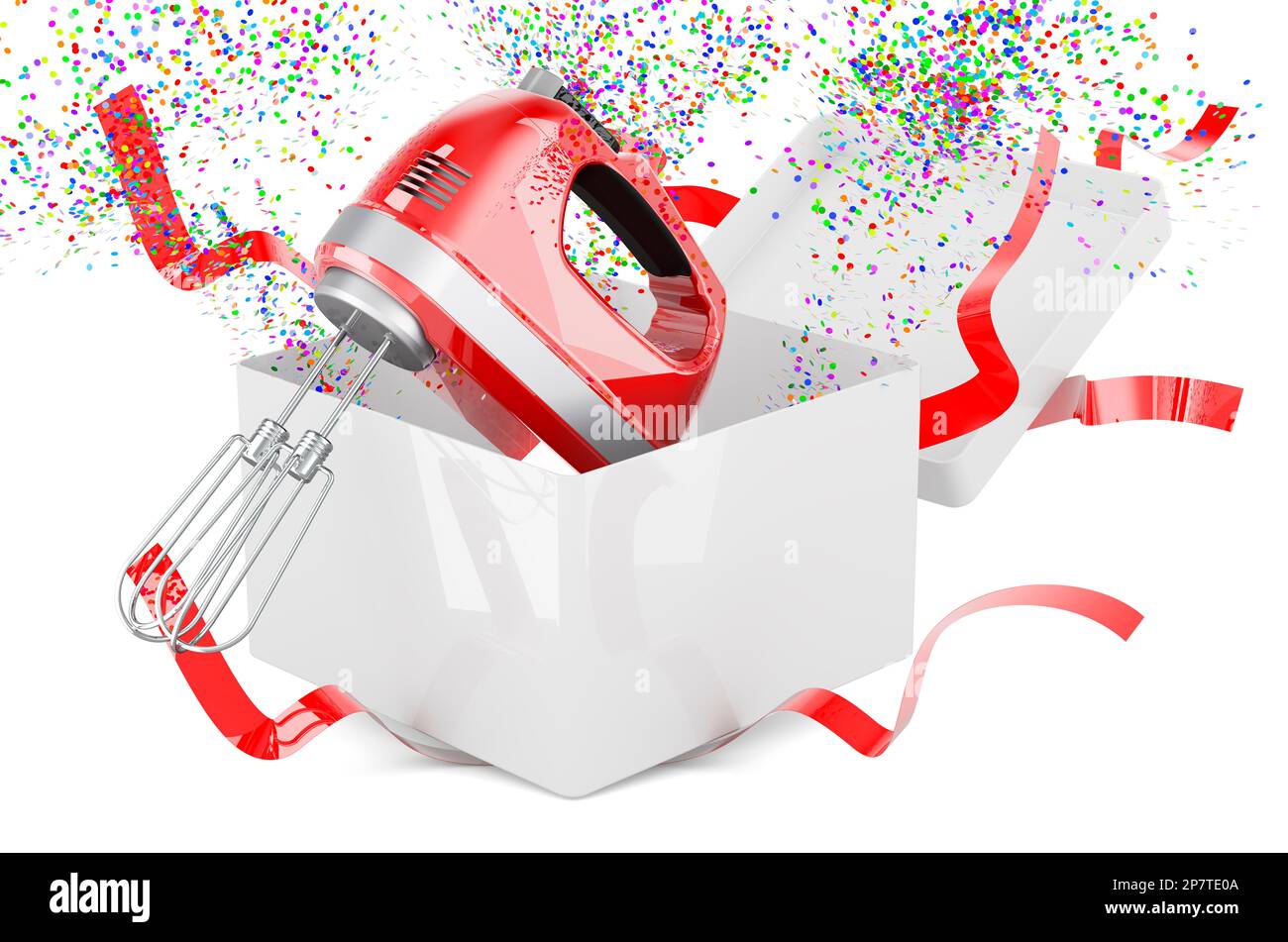 Hand kitchen mixer inside gift box, 3D rendering isolated on white ...