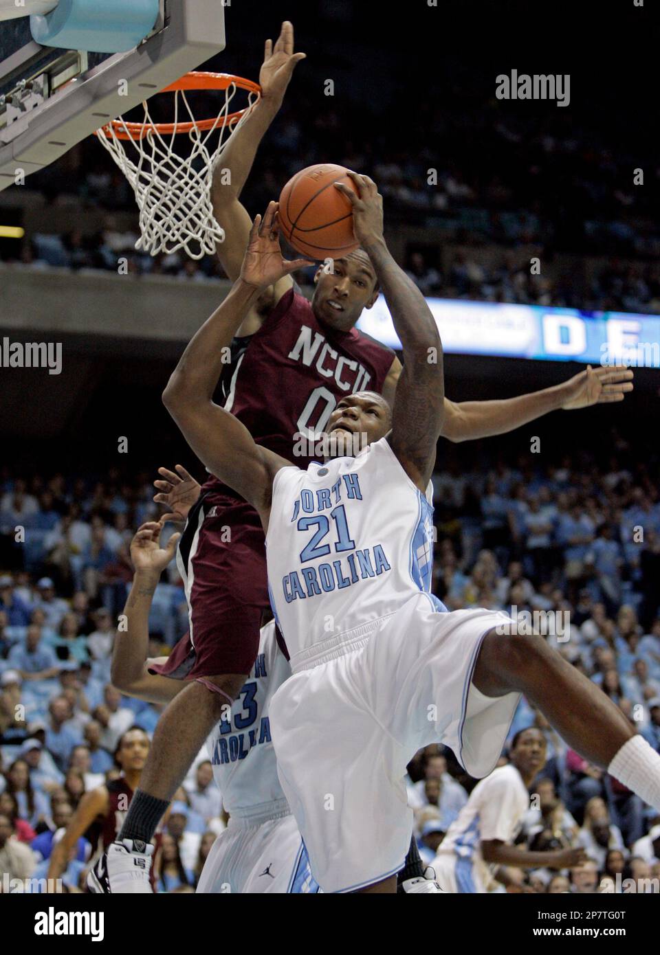 North Carolina's Deon Thompson (21) grabs a rebound as North Carolina ...