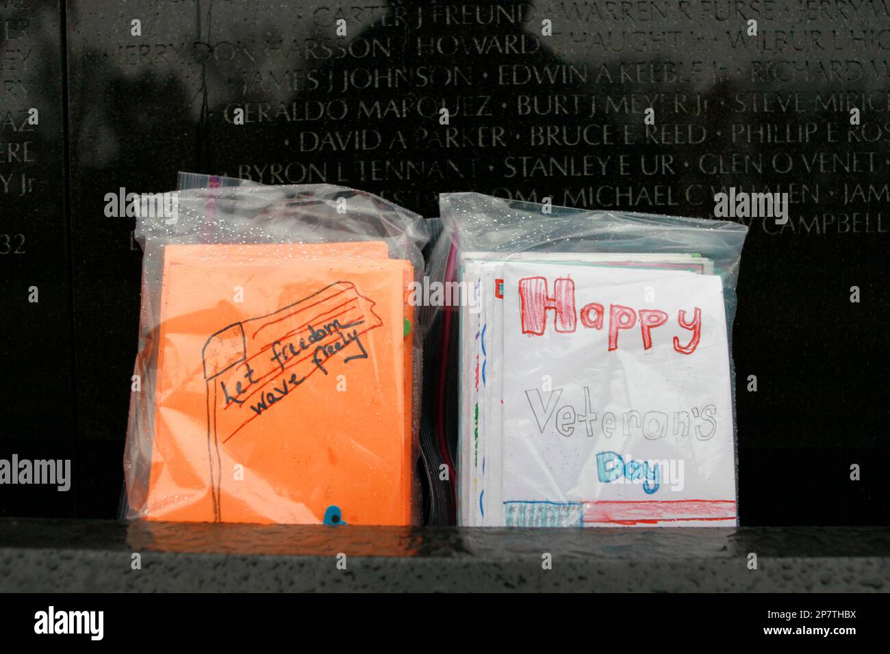 Cards from a school group are seen on Veteran's Day at the Vietnam ...