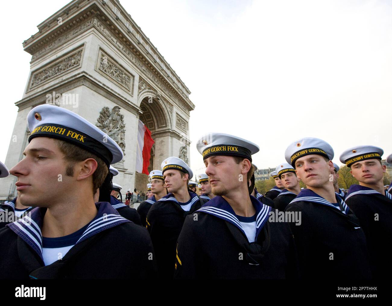 German Navy sailors are seen near the Arc de Triomphe during Armistice ...