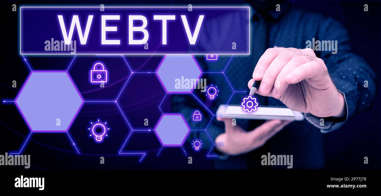 Hand writing sign Webtv. Word Written on Internet transmission programs ...