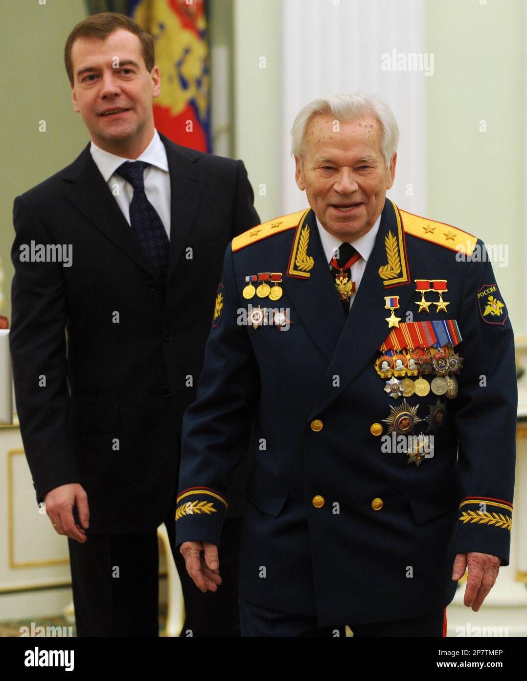 Russian President Dmitry Medvedev, left, and Mikhail Kalashnikov, who ...