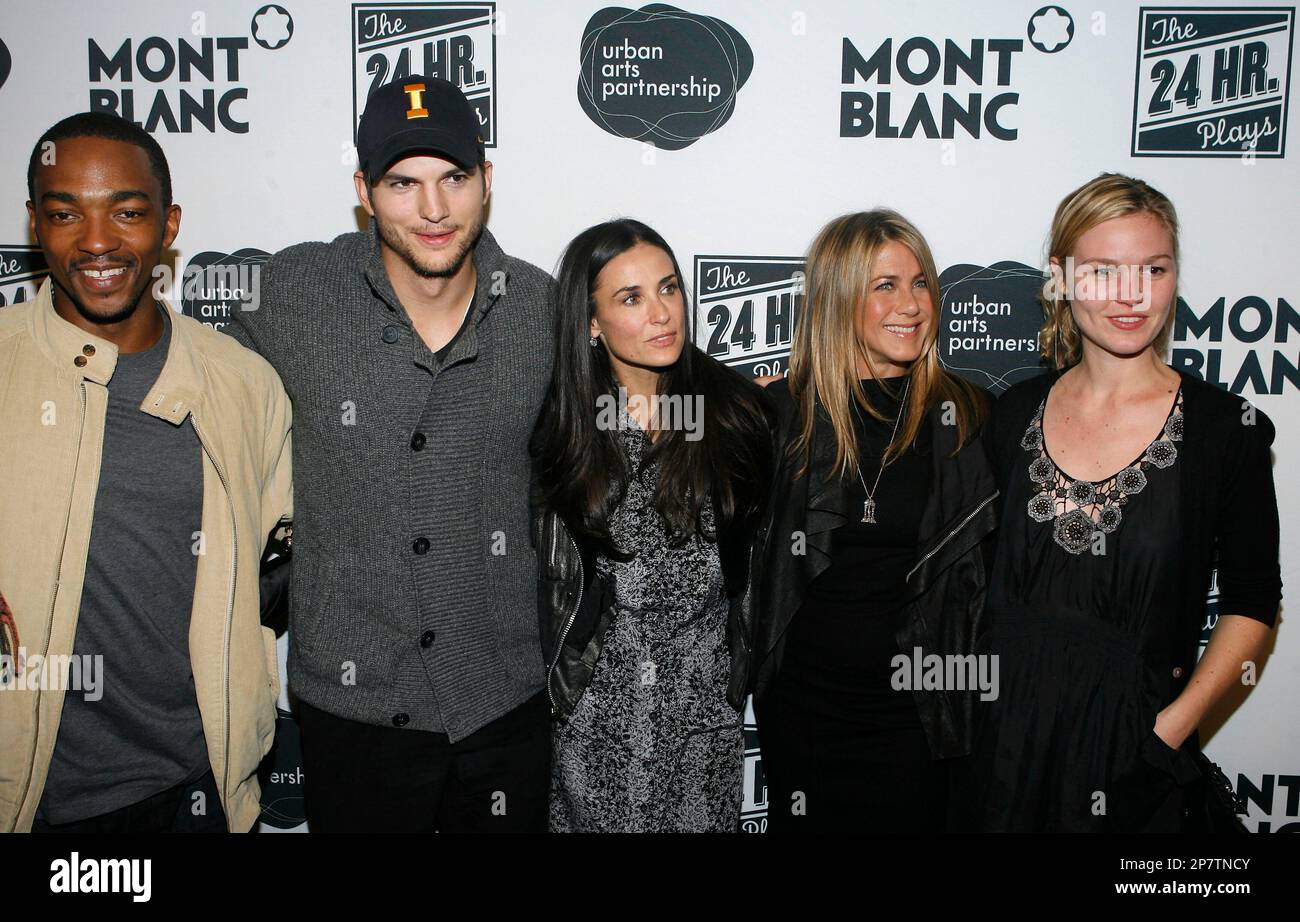 From left, Anthony Mackie, Ashton Kutcher, Demi Moore, Jennifer Aniston ...