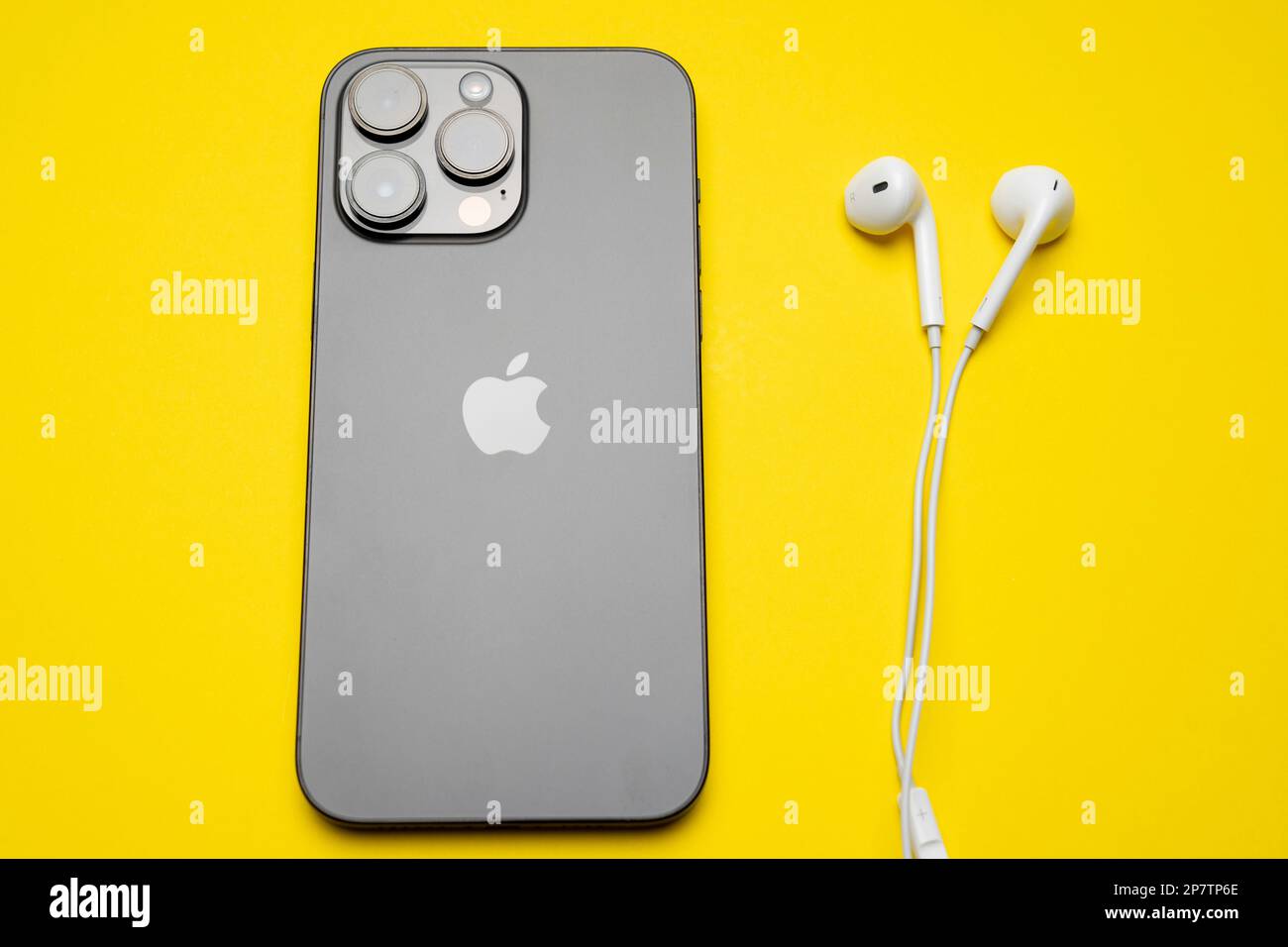 Apple iPhone 14 Pro Max, Space Black, smartphone back view. Next to it ...