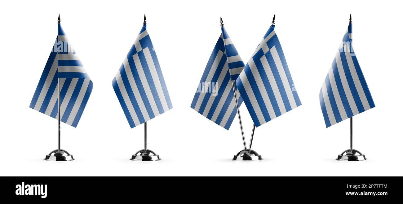 Small national flags of the Greece on a white background Stock Photo ...