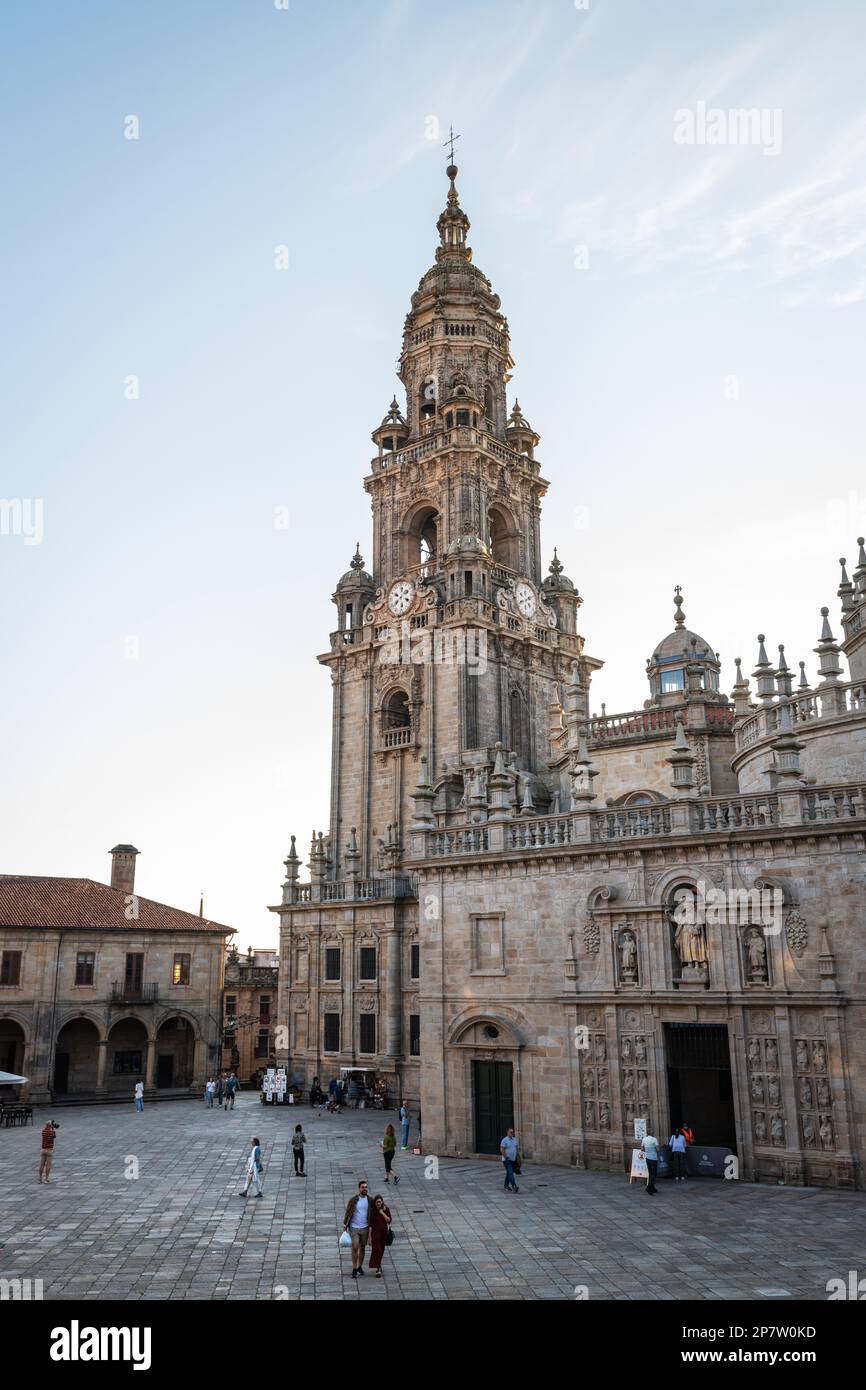 SANTIAGO DE COMPOSTELA, SPAIN - SEPTEMBER 16, 2022: Clock tower (Torre ...