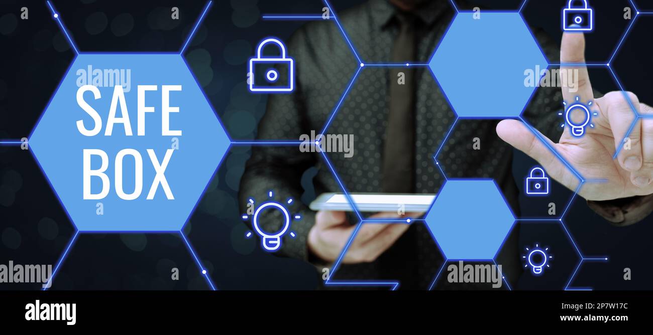 Conceptual caption Safe Box. Business idea A small structure where you ...