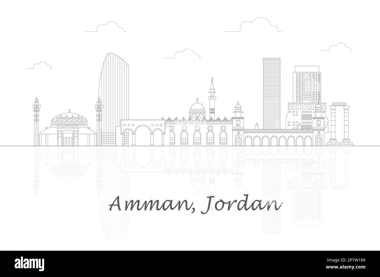 Outline Skyline panorama of city of Amman, Jordan - vector illustration ...