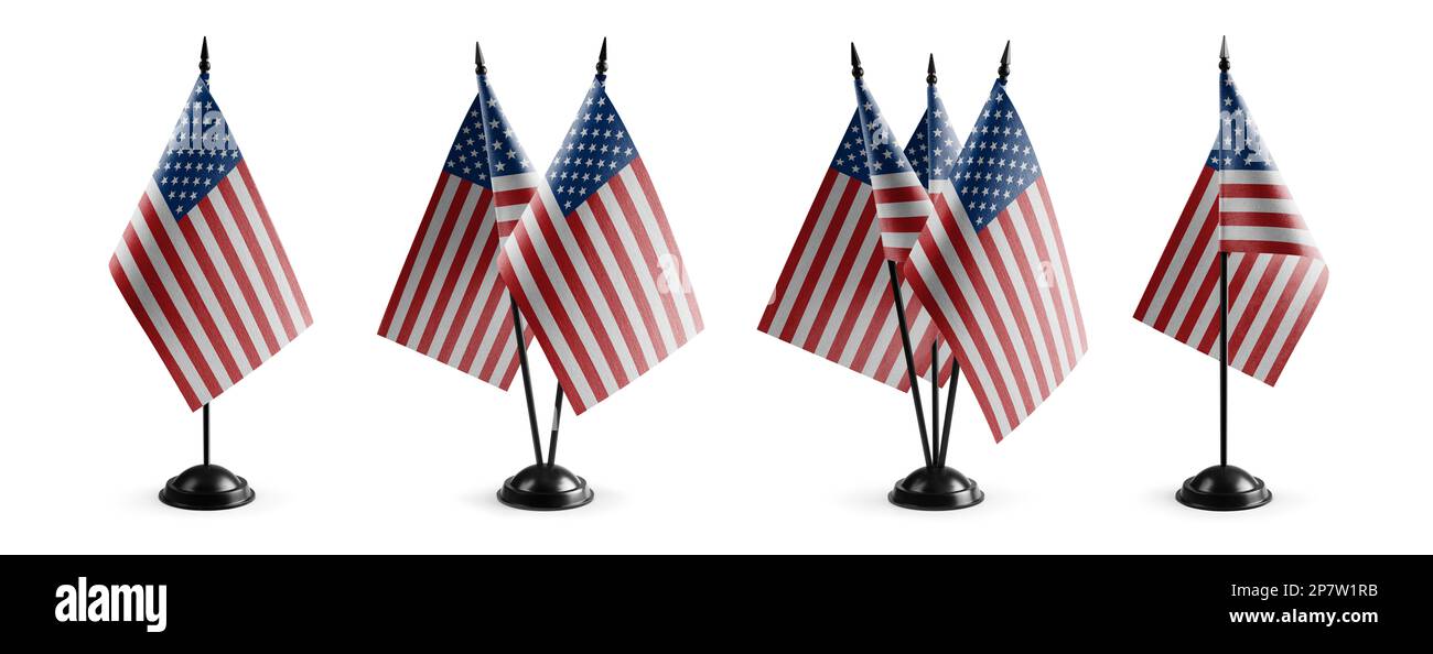Small national flags of the USA on a white background Stock Photo - Alamy