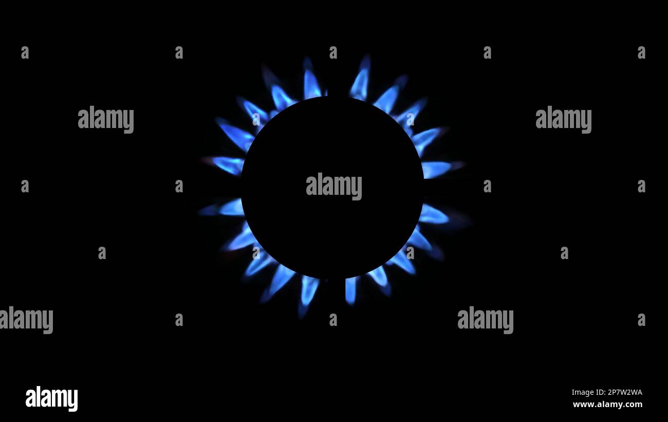 3D rendering of a kitchen burner glowing at night, close up. Natural ...