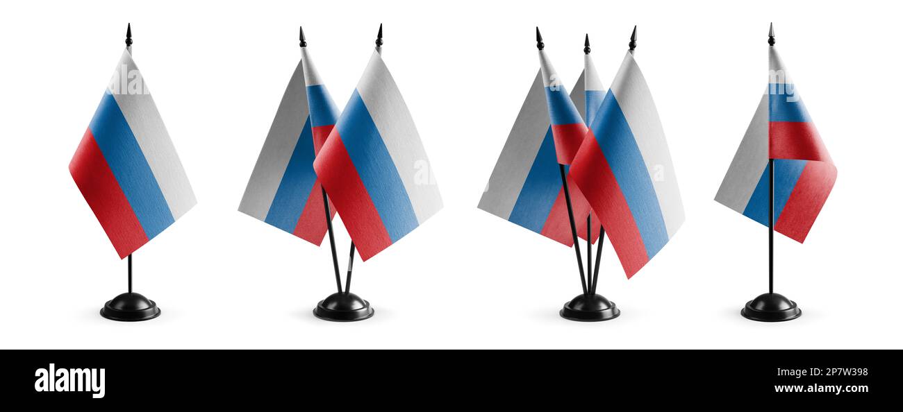 Small national flags of the Russia on a white background Stock Photo ...
