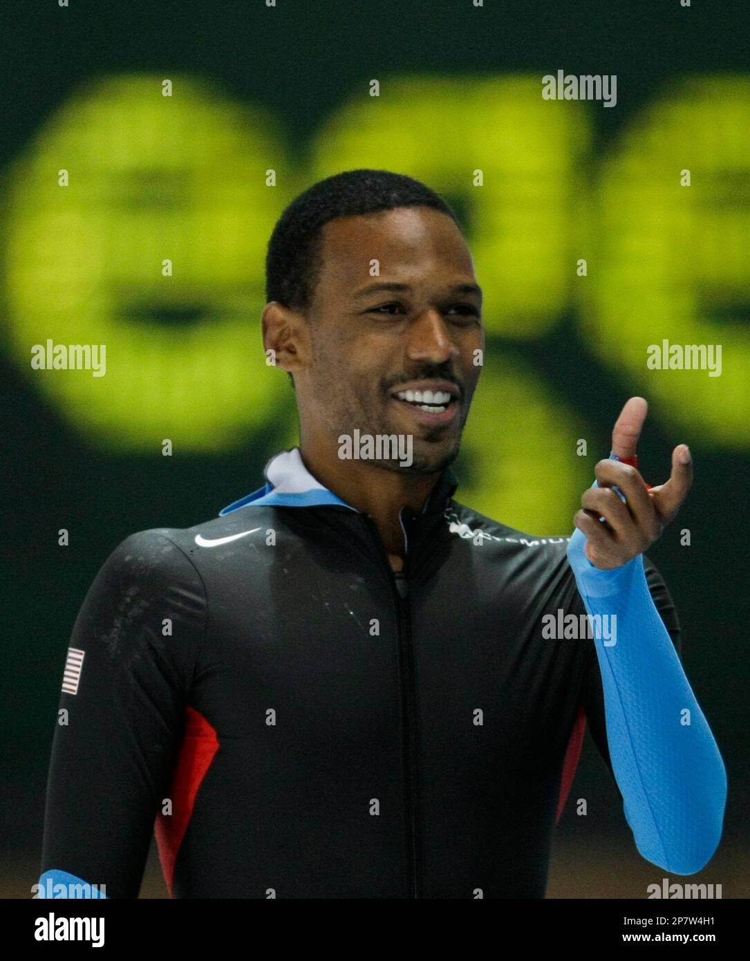 Shani Davis from the U.S. celebrates after he won the men's 1000 meters ...