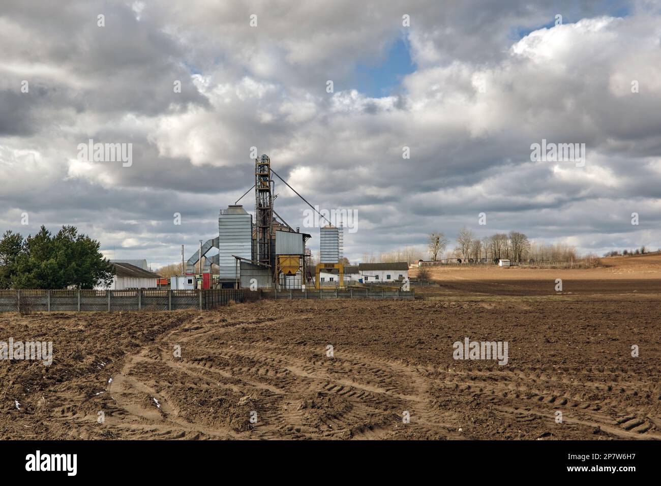 agro-industrial complex with silos and grain drying and seeds cleaning ...
