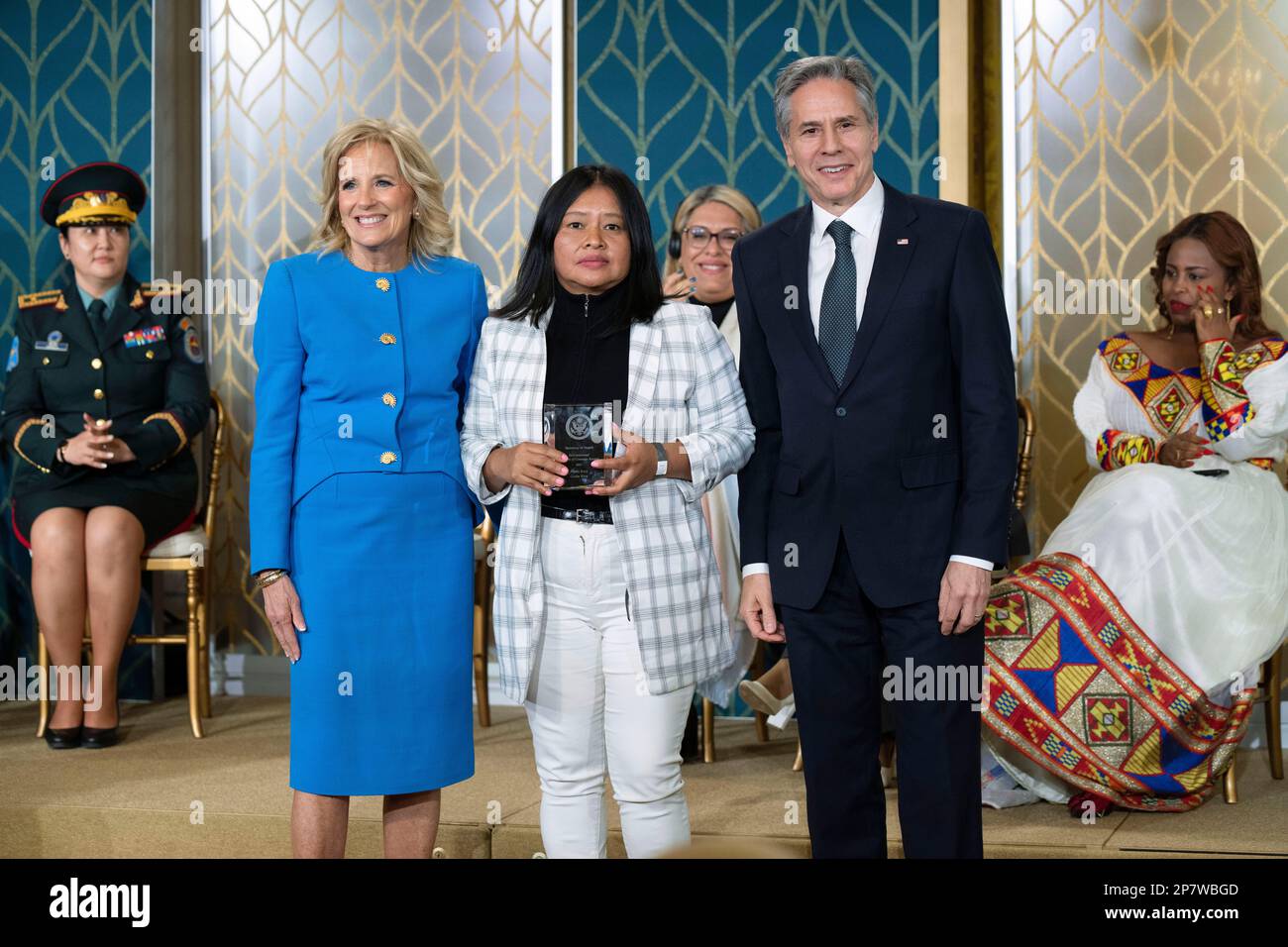Cabécarindigenous leader Doris Ríos, of Costa Rica, receives the ...