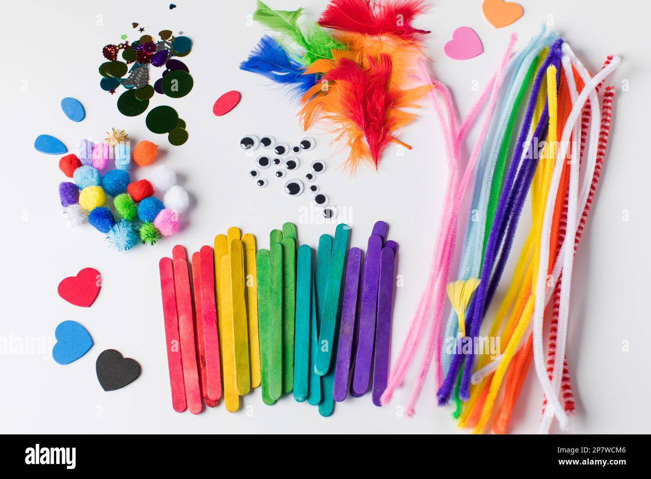 A set of various and colorful materials for children's crafts. Children ...