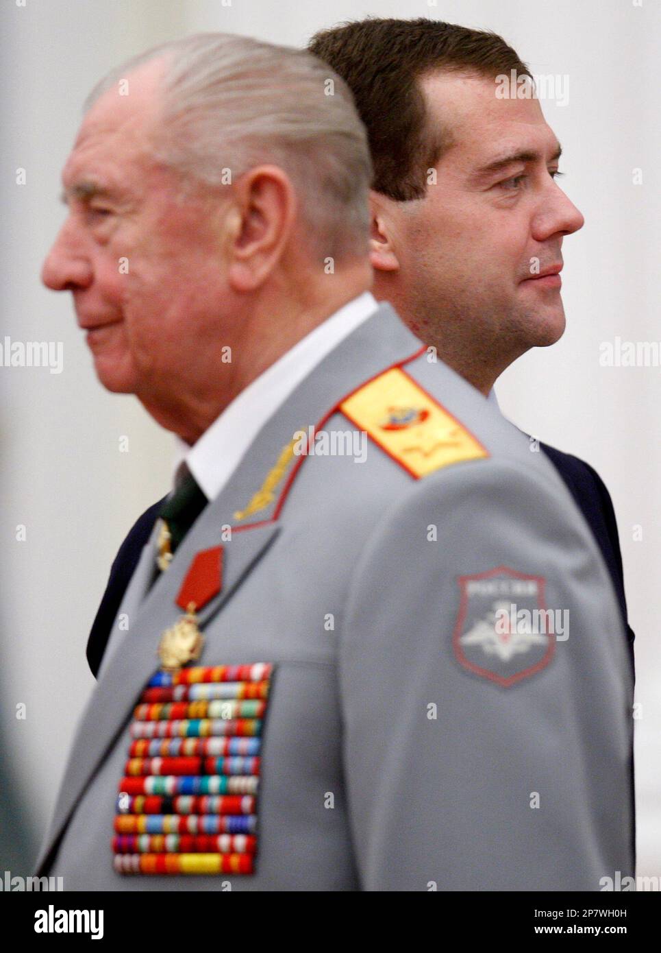 Russian President Dmitry Medvedev, background, and former Soviet ...